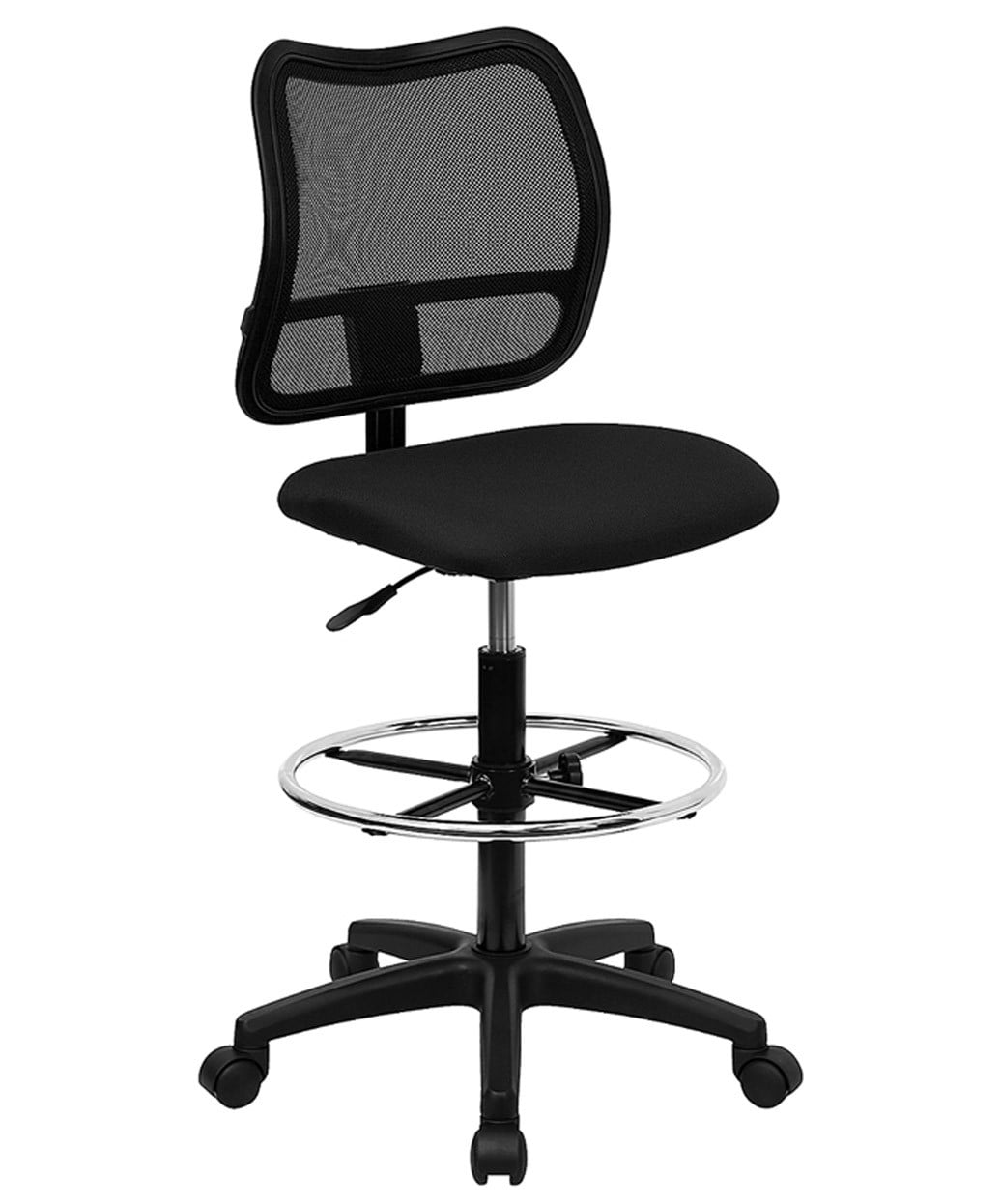 Mid-Back Black Mesh Stool with Black Fabric Seat and Adjustable Height ...