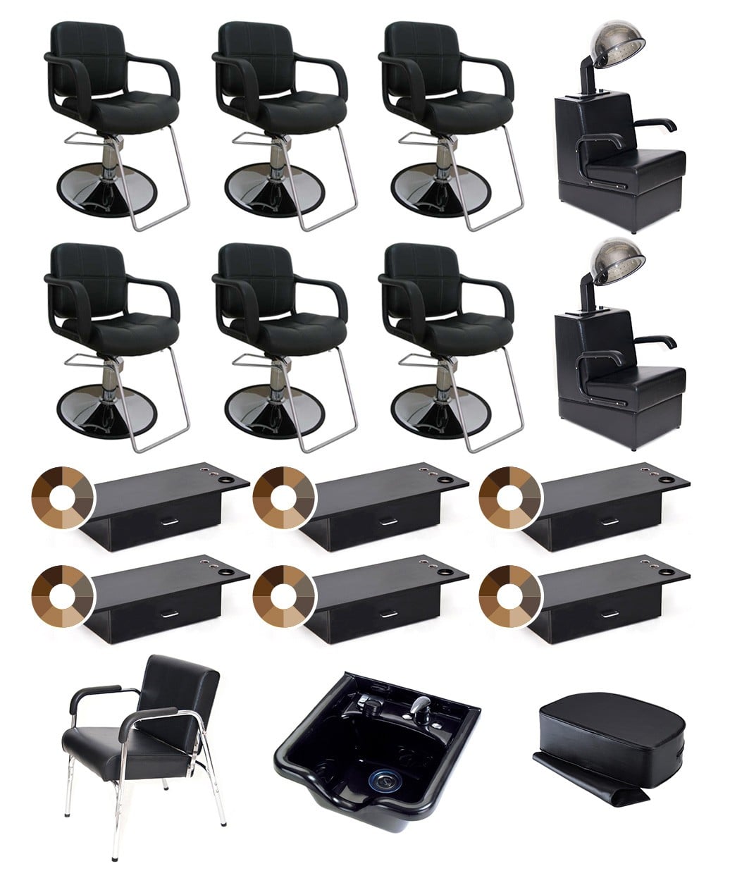 6 Operator Bronze Salon Furniture & Equipment Package With Chairs ...