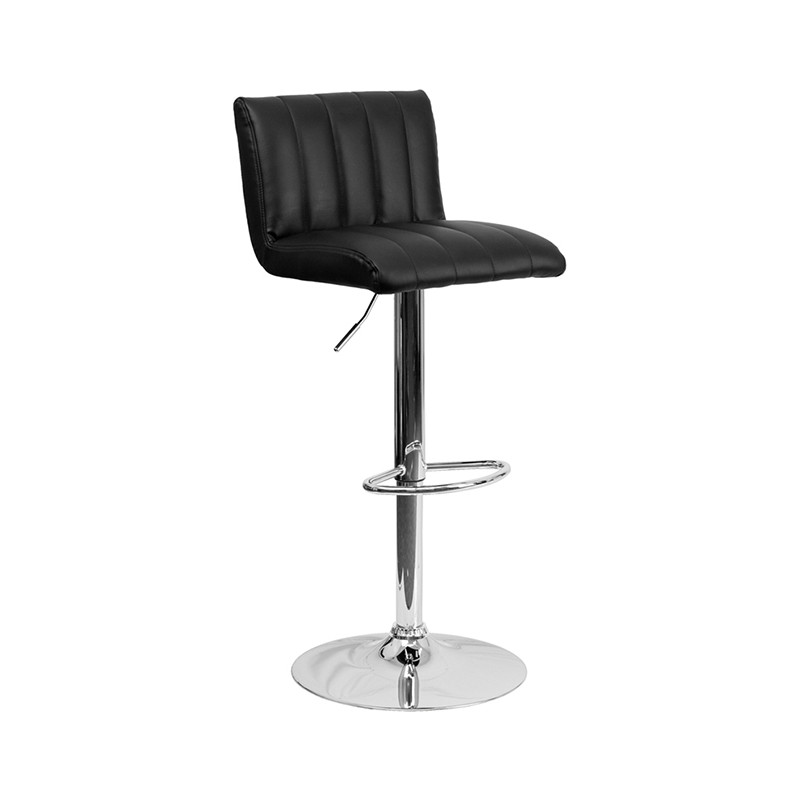 Contemporary Black Vinyl Salon Stool with Lines Height Adjustable ...