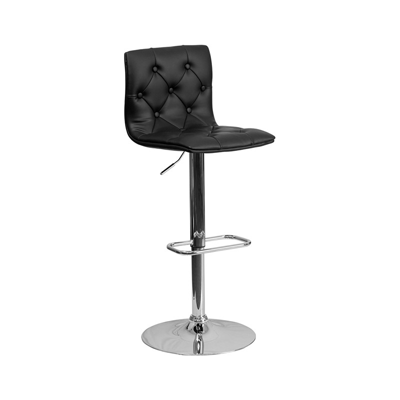 Contemporary Tufted Vinyl Adjustable Salon Stool with Chrome Base and ...