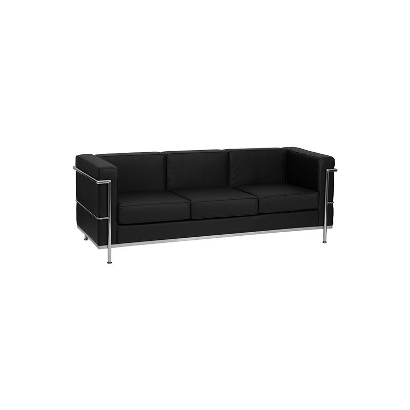 Contemporary Black Leather Salon Reception Couch / Sofa with Metal ...