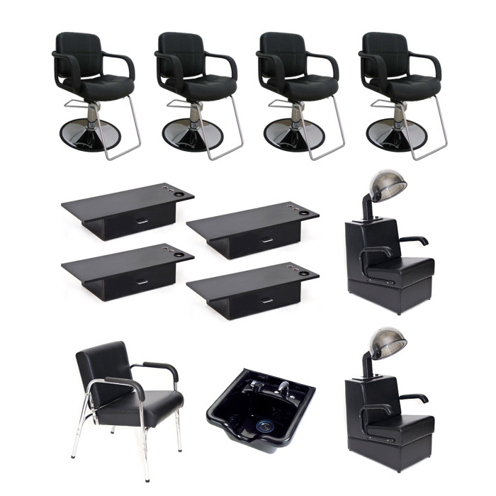 6 Operator Bronze Salon Furniture & Equipment Package With Chairs ...