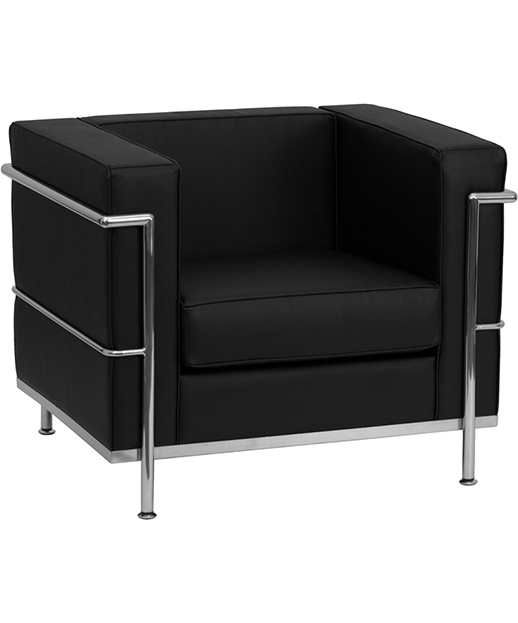 Contemporary Black Leather Salon Reception Chair with metal Encasing ...
