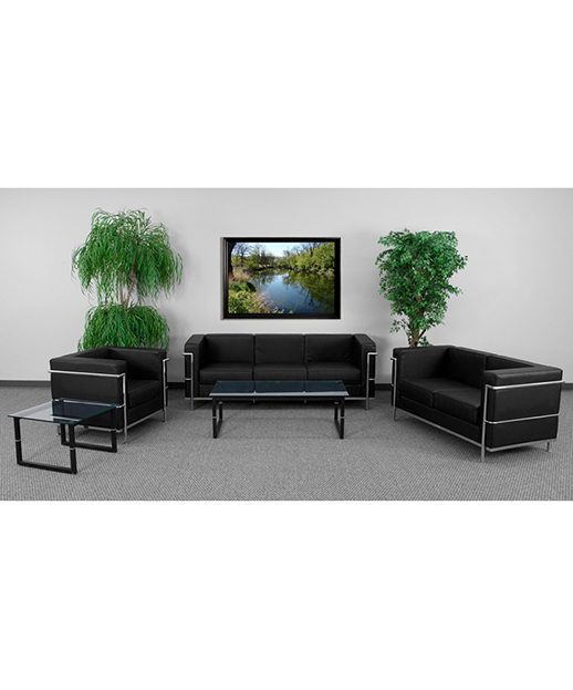 Contemporary Black Leather Salon Reception Couch / Sofa with Metal ...