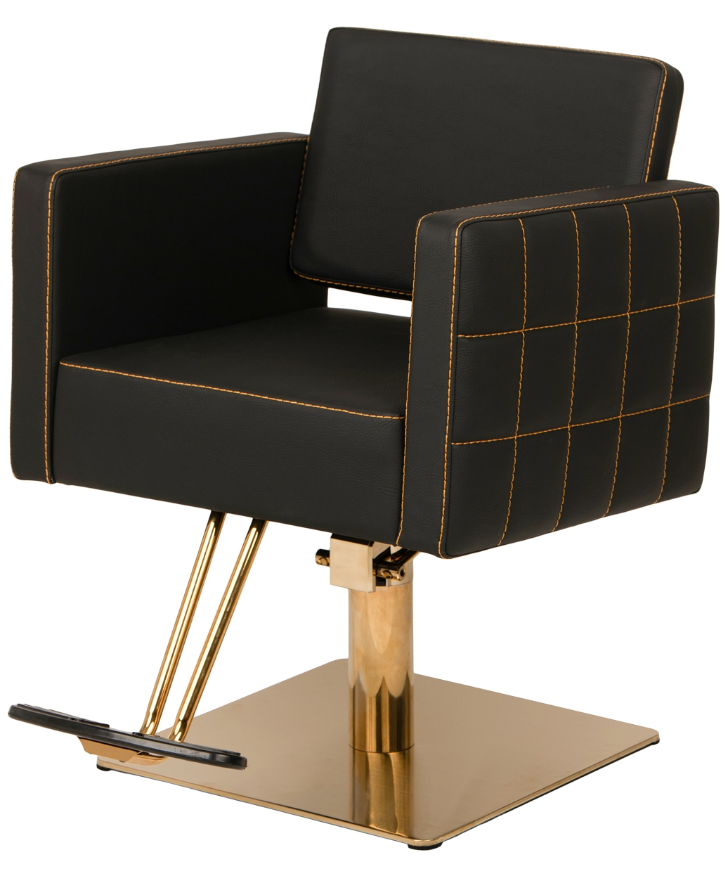Zara Salon Styling Chair, Flat Square Gold Base, Gold Footrest & Gold ...