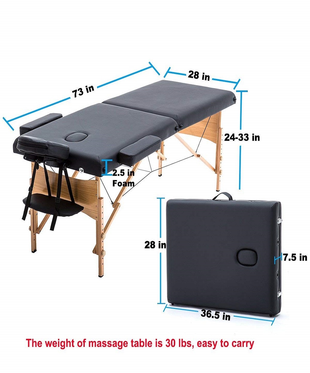 Portable Massage Table with Cut-out Adjustable Face Rest for ...