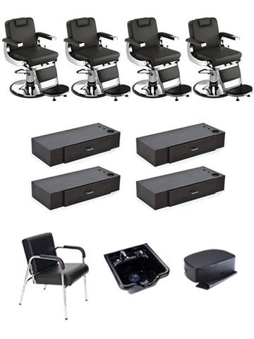 4 Operator Pibbs 659 Capo Barber Furniture Package With Barber Chairs ...
